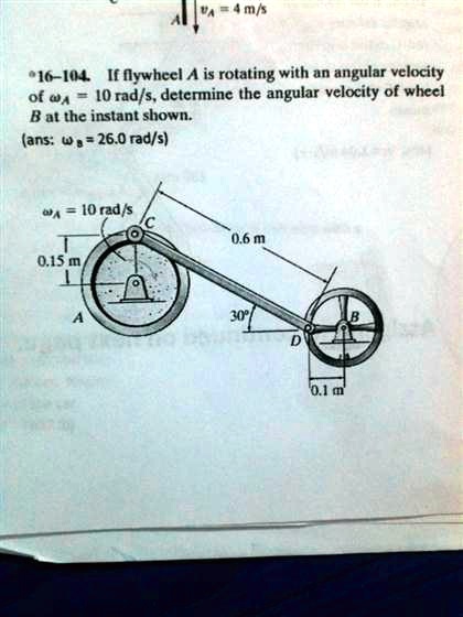 SOLVED: 4 m/s 16-104: If flywheel A is rotating with an angular velocity of Ï‰ = 10 rad/s ...