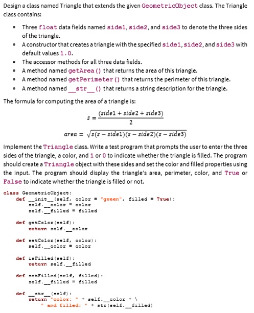 Design A Class Named Triangle That Extends The Given Geometricobject Class The Triangle Class