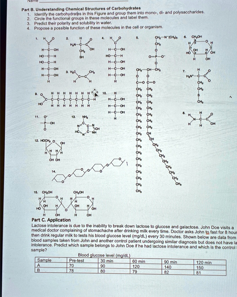 part b understanding chemical structures of carbohydrates identify the ...