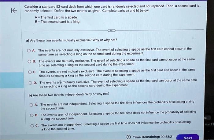 Consider a standard 52-card deck from which one card is...