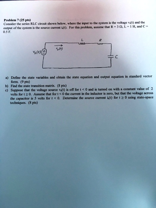 SOLVED: Problem 7 (25 pts) Consider the series RLC circuit shown below, where the input to the ...