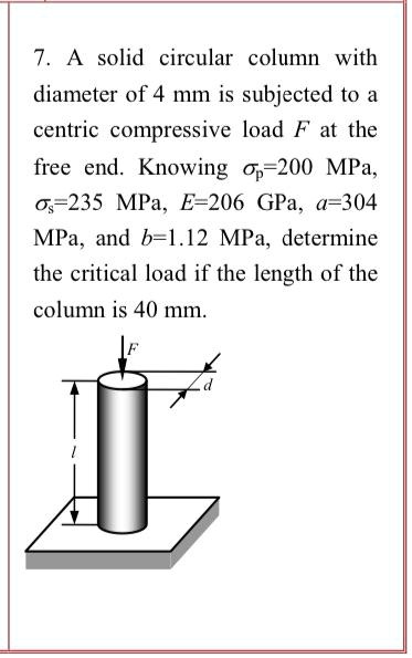 SOLVED: A solid circular column with a diameter of 4 mm is subjected to ...