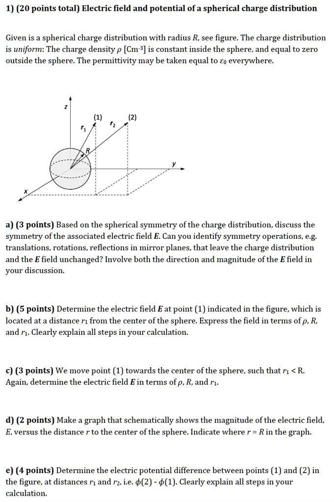 1) (20 points total) Electric field and potential of a spherical charge ...