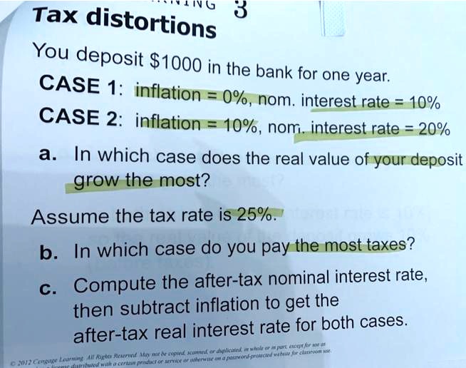 SOLVED: Tax distortions: You deposit 1000 in the bank for one year. a ...