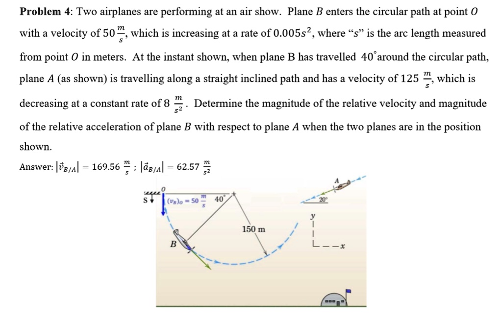 SOLVED: Problem 4: Two airplanes are performing at an air show. Plane B ...