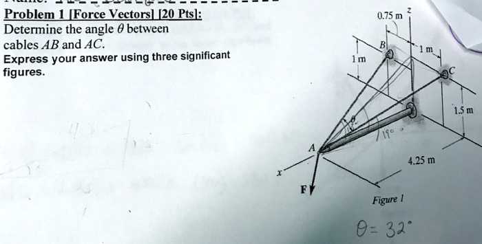 SOLVED: Problem1[ForceVectorsl[20Pts Determine the angle between cables ... SOLVED: Problem1[ForceVectorsl[20Pts Determine the angle between cables ...