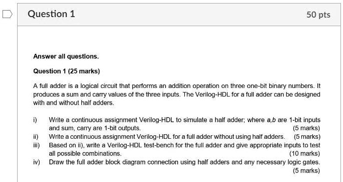 SOLVED: Question1 50pts Answer all questions Question 125 marks) A full ...