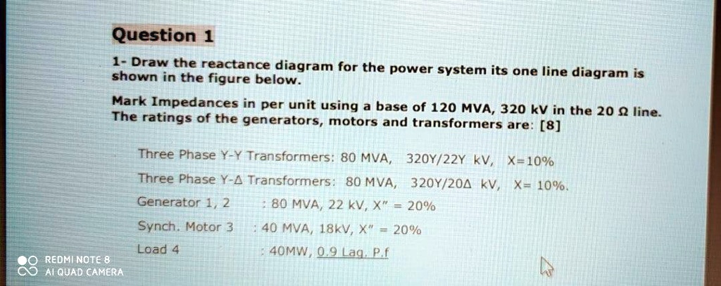 Solved 1 Draw The Reactance Diagram For The Power System Its One Line Diagram Is Shown In The
