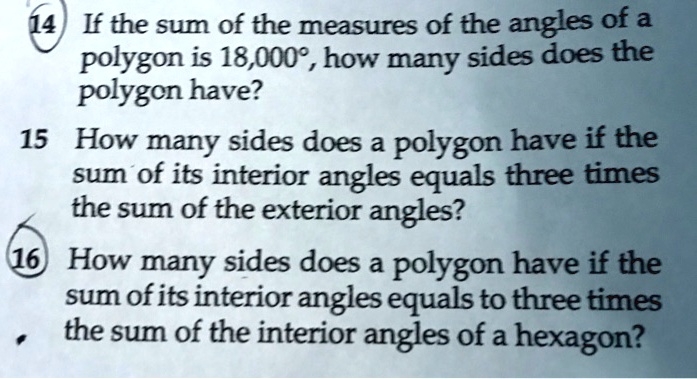 SOLVED: If the sum of the measures of the angles of a polygon is 18,000 ...
