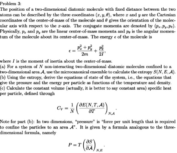 SOLVED: Problem 3: The position of a two-dimensional diatomic molecule with fixed distance ...