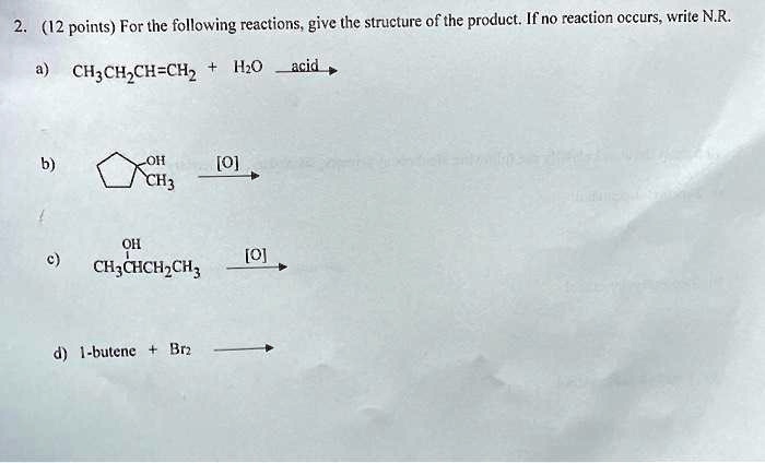 212 points for the following reactions give the structure of the ...