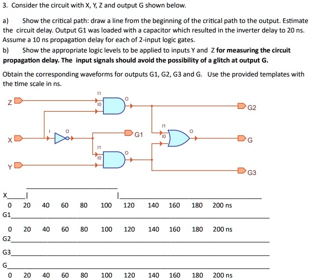 3 consider the circuit with x y z and output g shown below a show the critical path draw a line ...