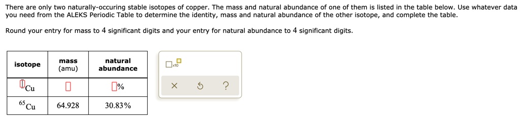 SOLVED: There are only two naturally occurring stable isotopes of copper. The mass and natural ...
