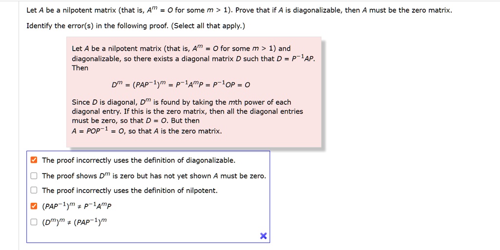 let a be nilpotent matrix that is am 0 for some m prove that if a is ...