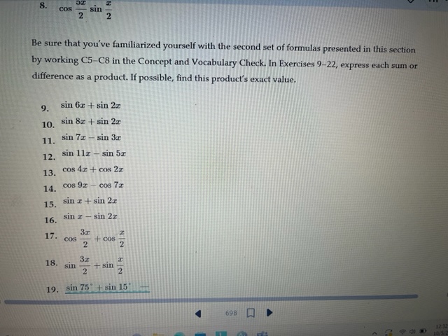 SOLVED: 8. cos(5 x)/(2)sin(x)/(2) Be sure that you've familiarized ...