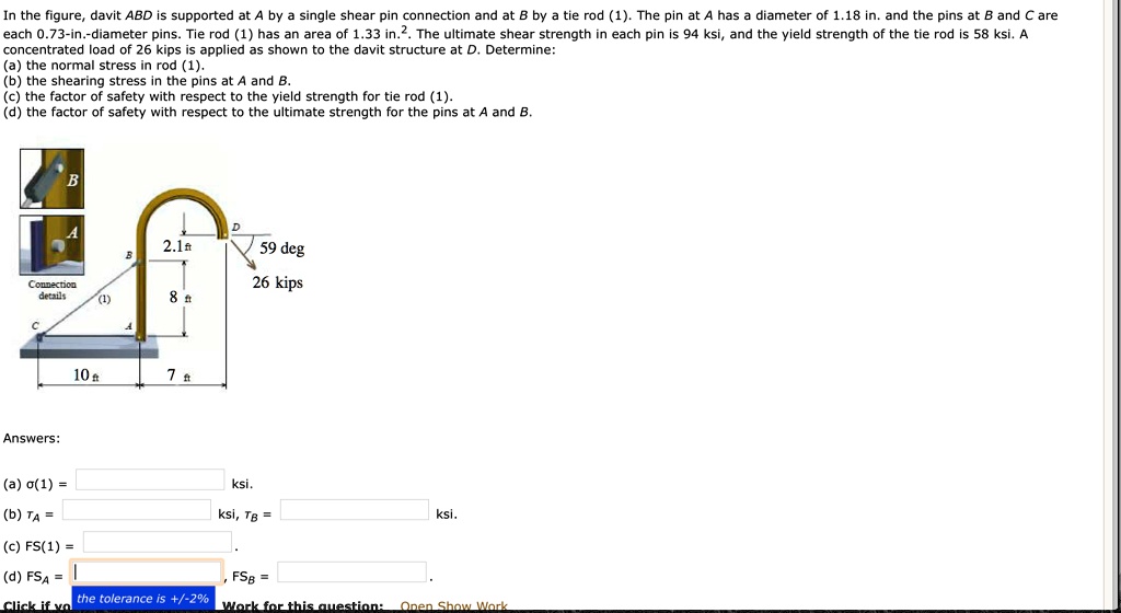 SOLVED: In the figure, davit ABD is supported at A by a single shear ...