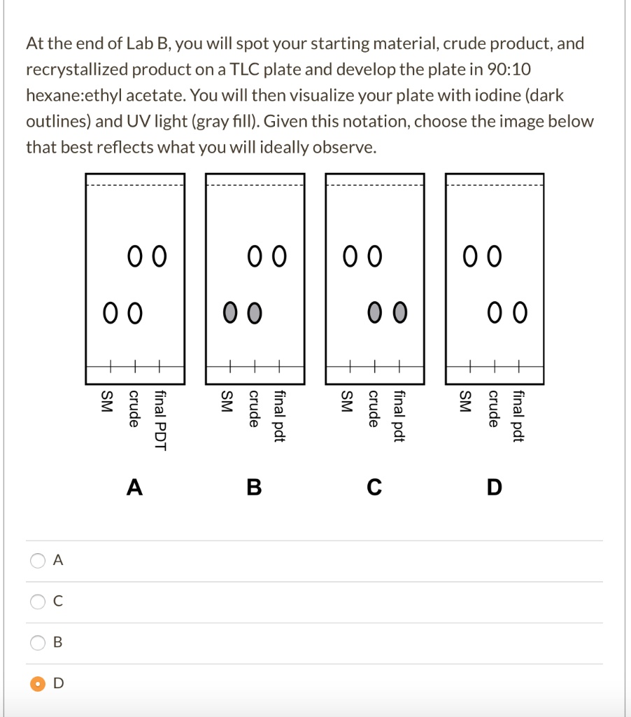 SOLVED: At the end of Lab B, you will spot your starting material ...