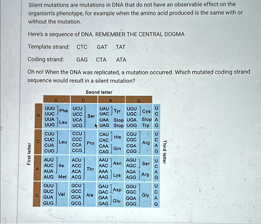 Silent mutations are mutations in DNA that do not have an observable ...