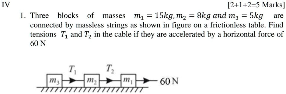 SOLVED: [2+1+2-5 Marks] 1 Three sxpo[q of masses m1 15kg,m2 = 8kg and m3 Skg are connected by ...