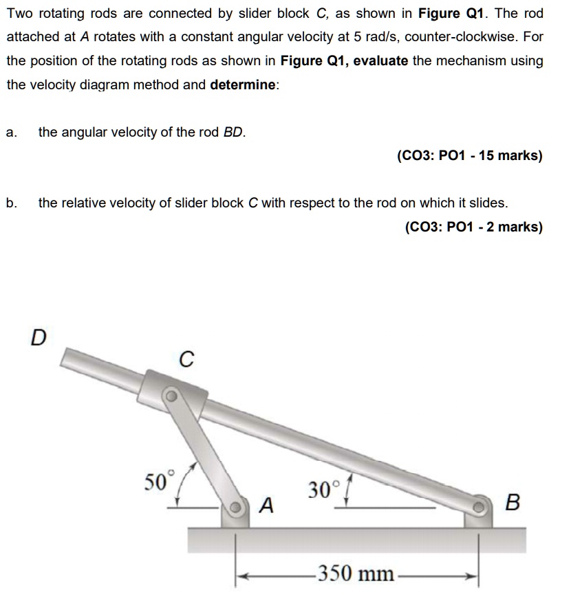 SOLVED: Two rotating rods are connected by slider block C, as shown in ...