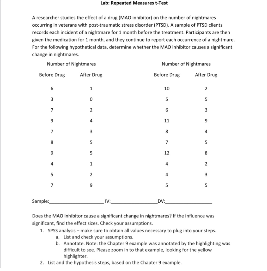 SOLVED: Lab: Repeated Measures t-Test A researcher studies the effect ...