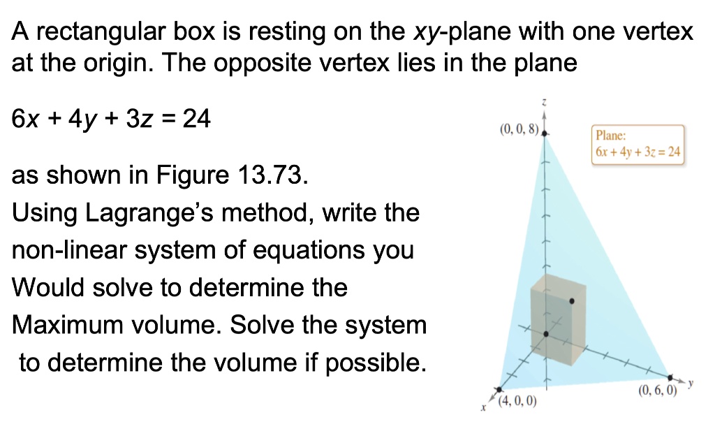 A rectangular box is resting on the xy-plane with one...