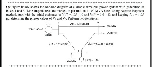 Q4 Figure below shows the one-line diagram of a simple three-bus power system with generation at ...