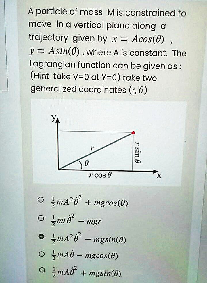 a particle of mass m is constrained to move in a vertical plane along a trajectory given by x ...