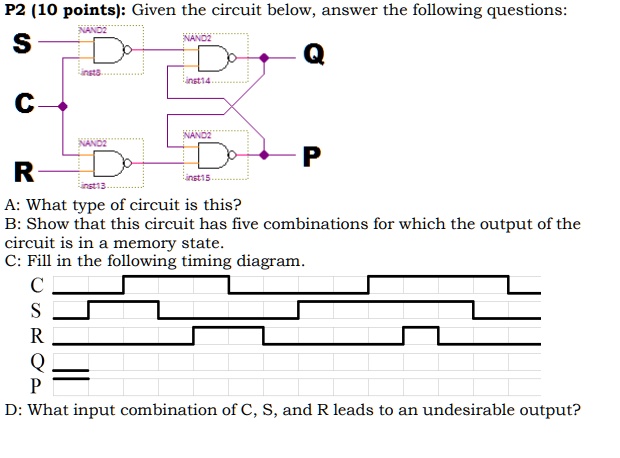 SOLVED: P2 (10 points): Given the circuit below, answer the following ... SOLVED: P2 (10 points): Given the circuit below, answer the following ...