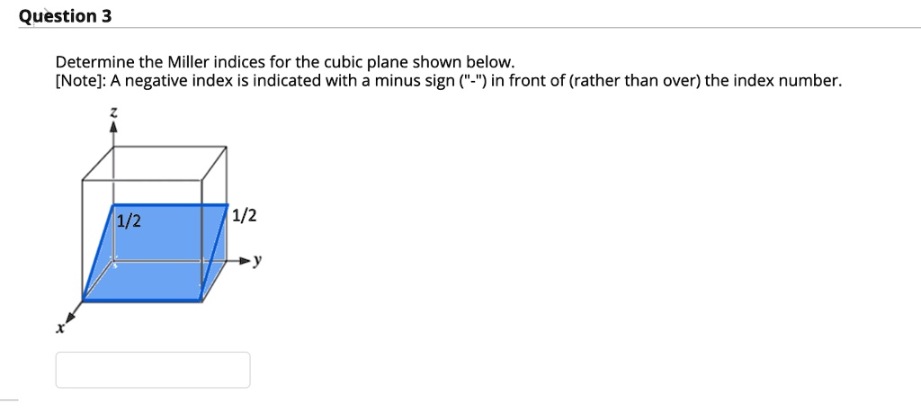 SOLVED: Question 3 Determine the Miller indices for the cubic plane shown below: [Note]: A ...
