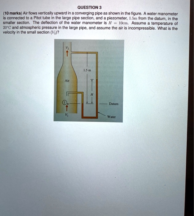(10 marks) Air flows vertically upward in a converging pipe as shown in ...