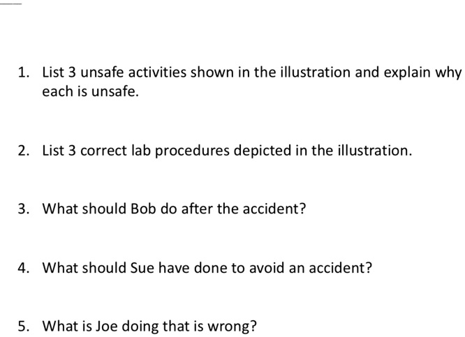 list 3 unsafe activities shown in the illustration and explain why each ...