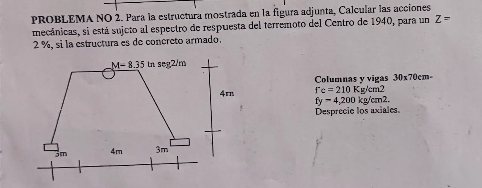 problema no 2 para la estructura mostrada en la figura adjunta calcular ...