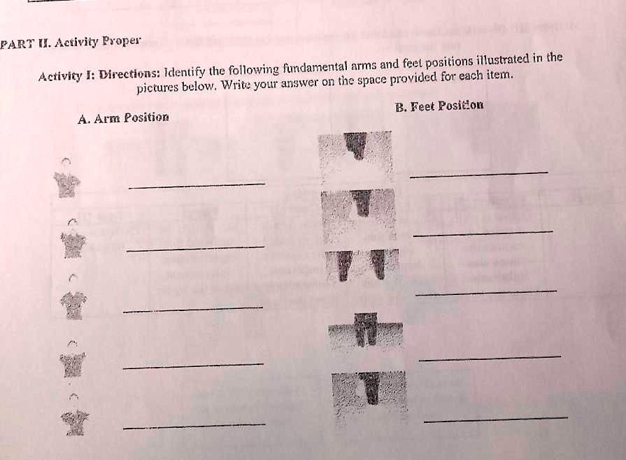 PART II. Activity Proper Activity I: Directions: Identify the following fundamental arms and ...