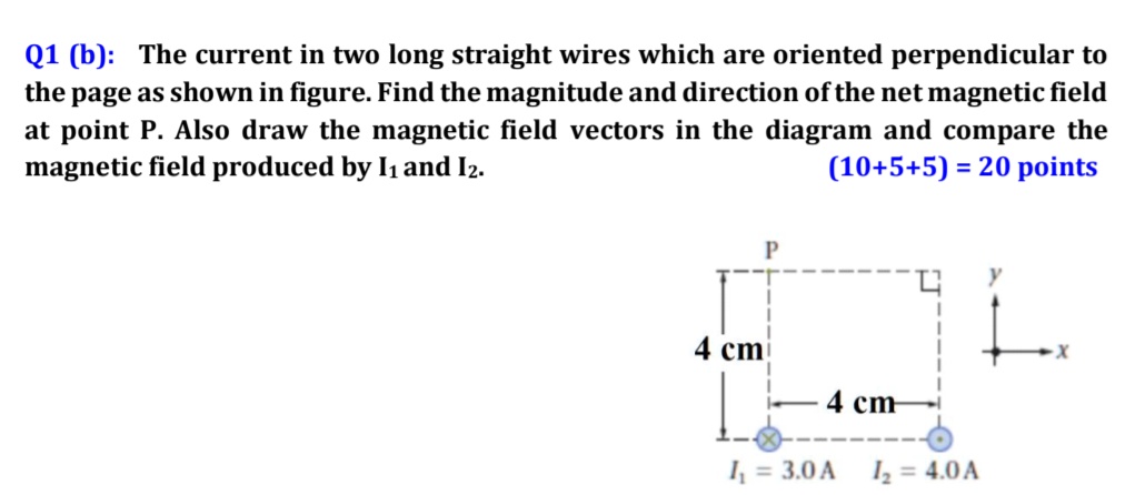 SOLVED: Q1 (b): The current in two long straight wires, which are oriented perpendicular to the ...