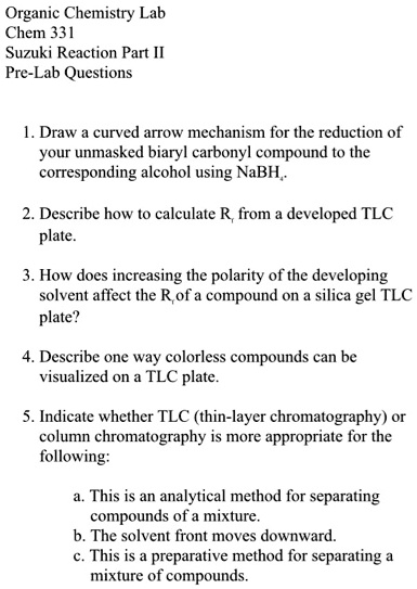 organic chemistry lab chem 331 suzuki reaction part ii pre lab questions draw curved attow ...