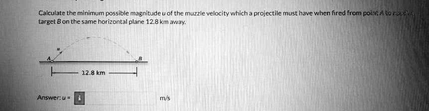 SOLVED: Calculate the minimum possible magnitude ol the muzzle velocity which projectile must ...