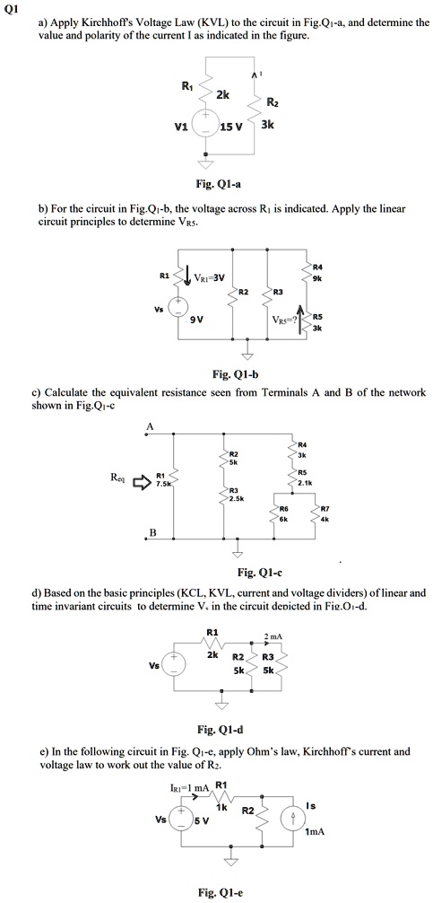 [GET ANSWER] Q1 a) Apply Kirchhoff's Voltage Law (KVL) to the circuit in Fig.Q1-a, and determine ...