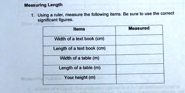 SOLVED: Measuring Length Using ruler , measure the following items Be ...