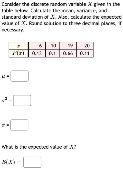 Solved Consider The Discrete Random Variable X Given In The Table Below Calculate The Mean