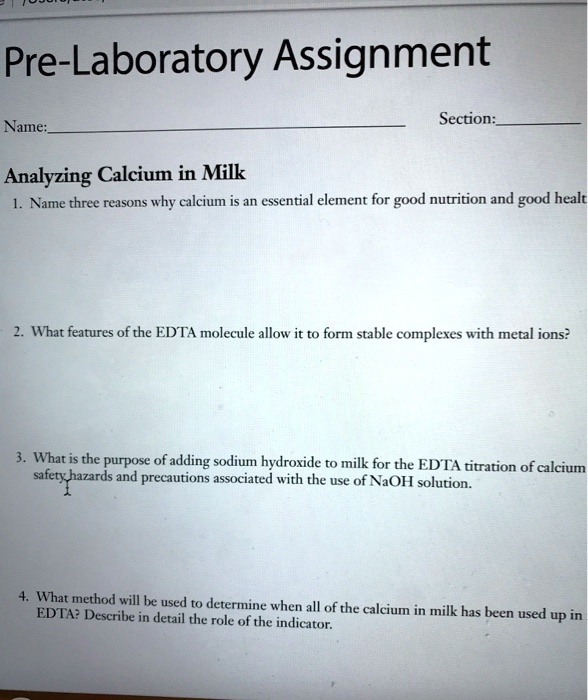 Pre-Laboratory Assignment Name: Section: Analyzing Calcium in Milk 1 ...