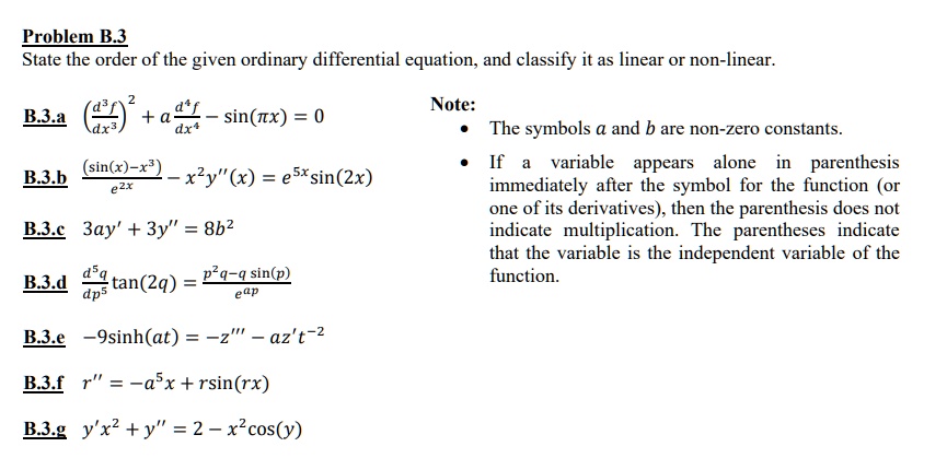 Solved Problem B 3 State The Order Of The Given Ordinary Differential