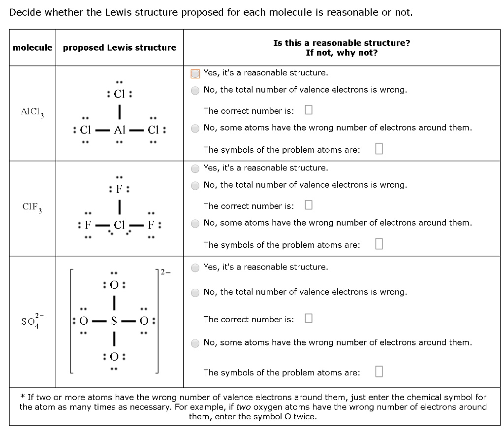 Decide whether the Lewis structure proposed for each molecule is ... Decide whether the Lewis structure proposed for each molecule is ...