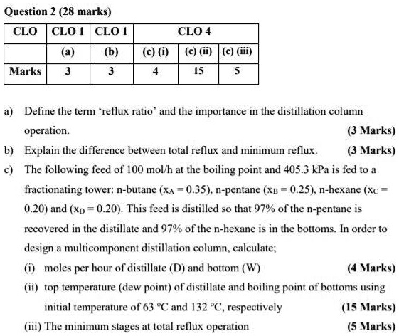 SOLVED: a) Define the term 'reflux ratio' and its importance in the ...