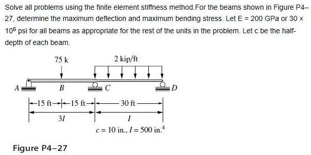 Solve all problems using the finite element stiffness method. For the beams shown in Figure P4 ...