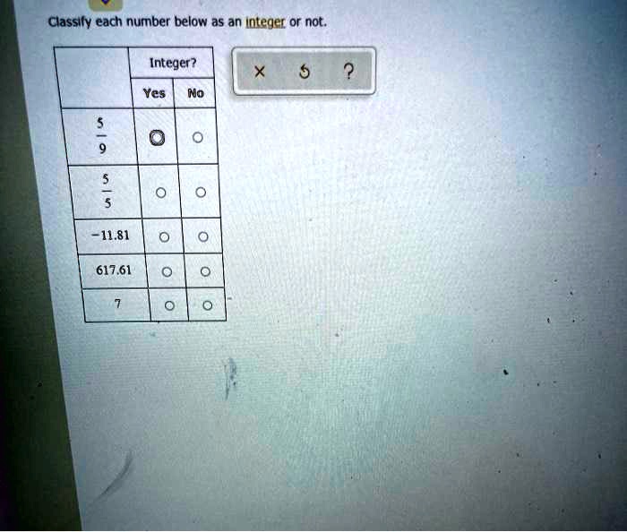 Solved Classify Each Number Below As An Integer Or Not Integer Yes No 11 81 617 61