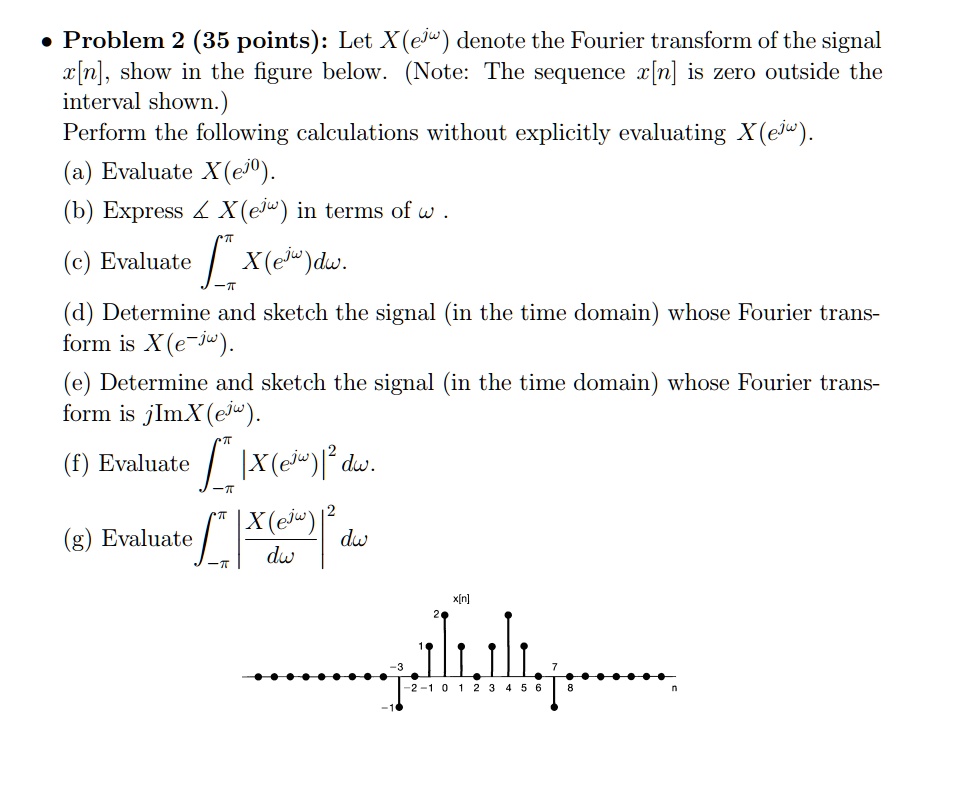 SOLVED: Problem 2 (35 points): Let X(ejÏ‰) denote the Fourier transform of the signal r[n ...