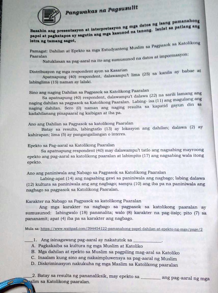 SOLVED: Basahin ang presentasyon at interpretasyon ng mga datos ng ...