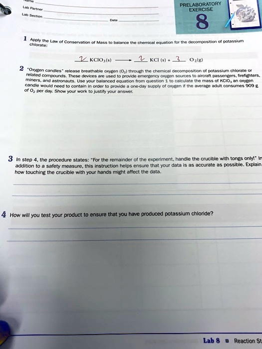 Lab Partner Lab Section Date PRELABORATORY EXERCISE 8 1 Apply the Law of Conservation of Mass to ...