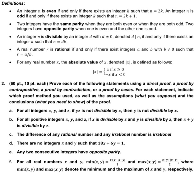 Solved Definitions An Integer N Is Even If And Only If There Exists An Integer K Such That N 3437